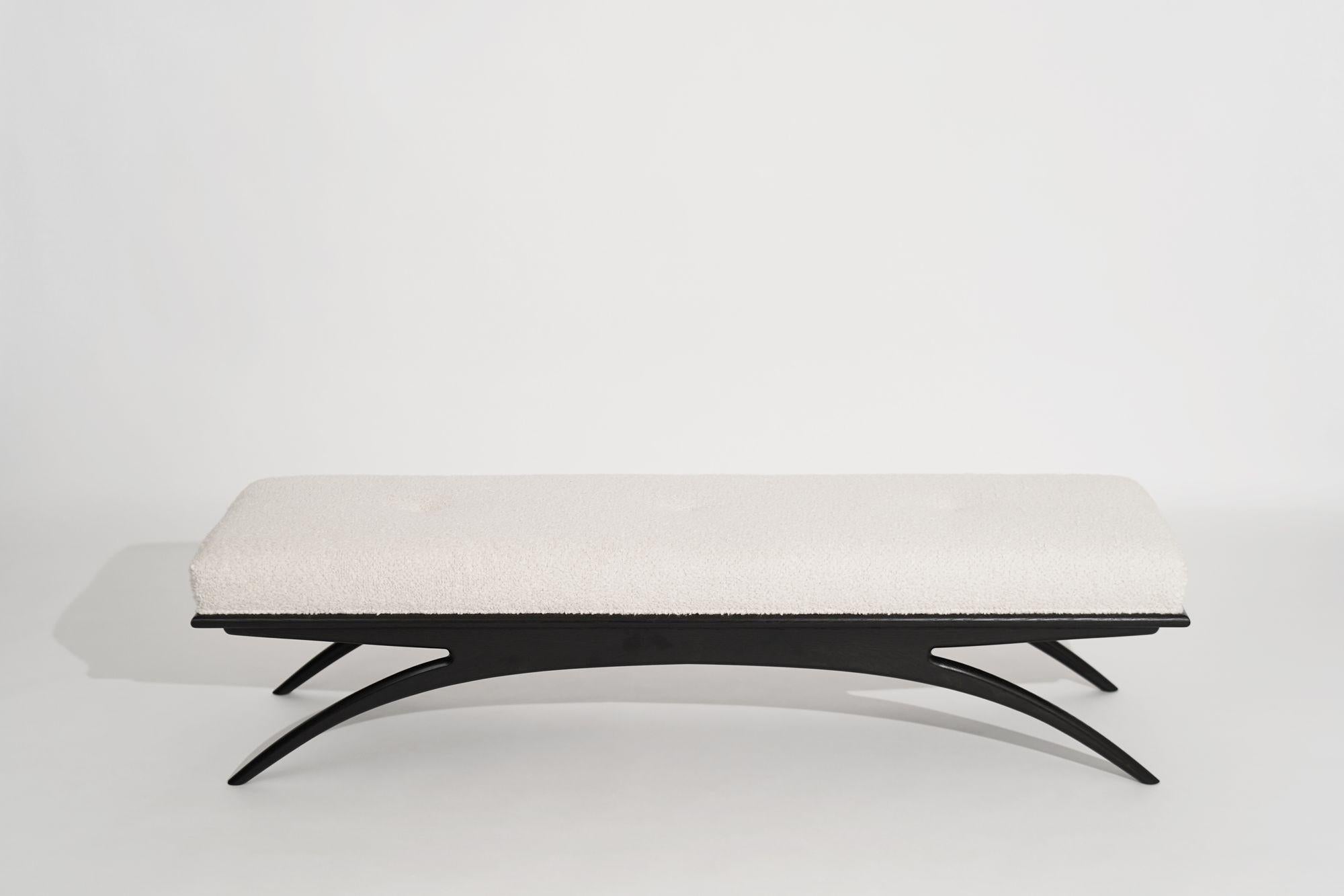 Ebonized Large Scale Convex Bench in Teddy Bouclé by Stamford Modern