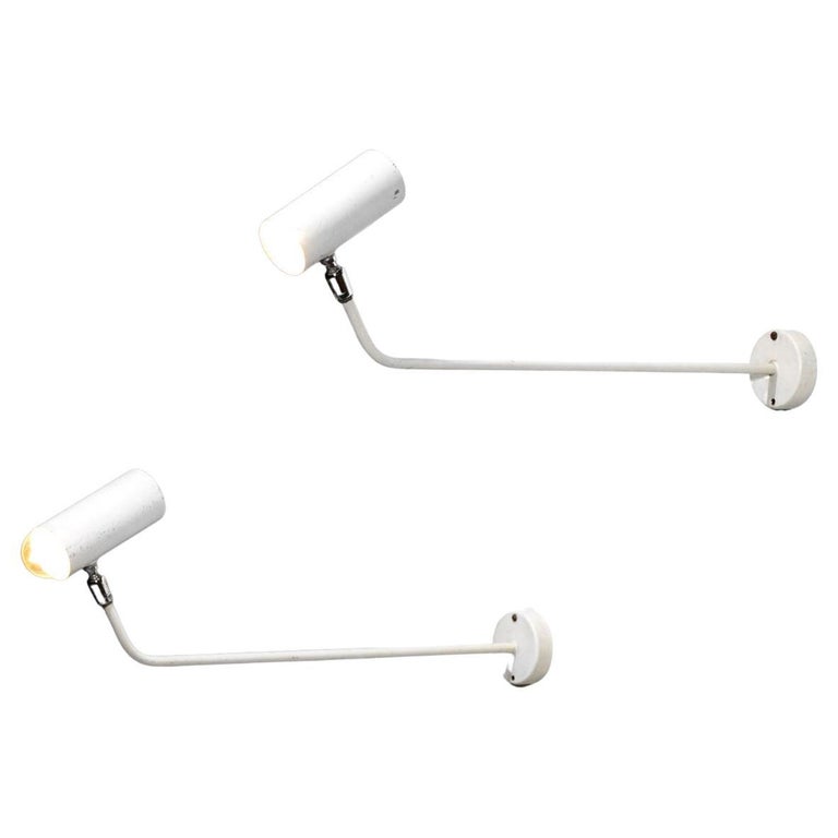 3 White Spotlights from the 60''s in the Style of Jacques Biny Metal ...
