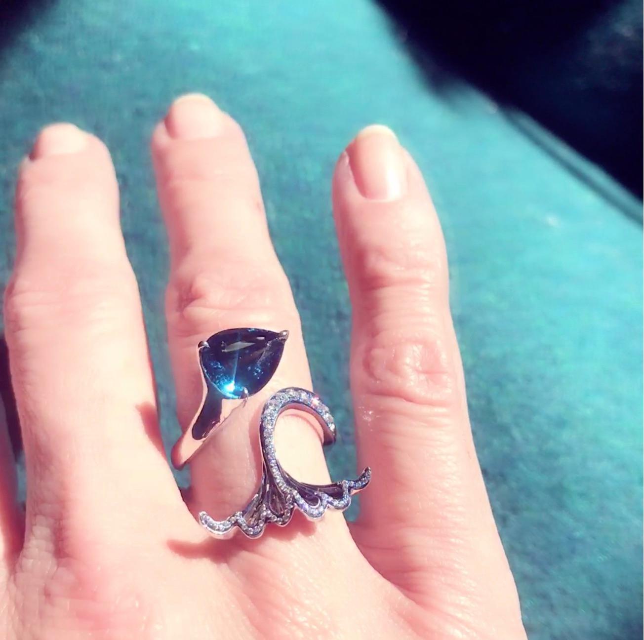 «Ariel» Tourmaline, Diamonds, 18 Karat Gold and Titanium Ring For Sale ...