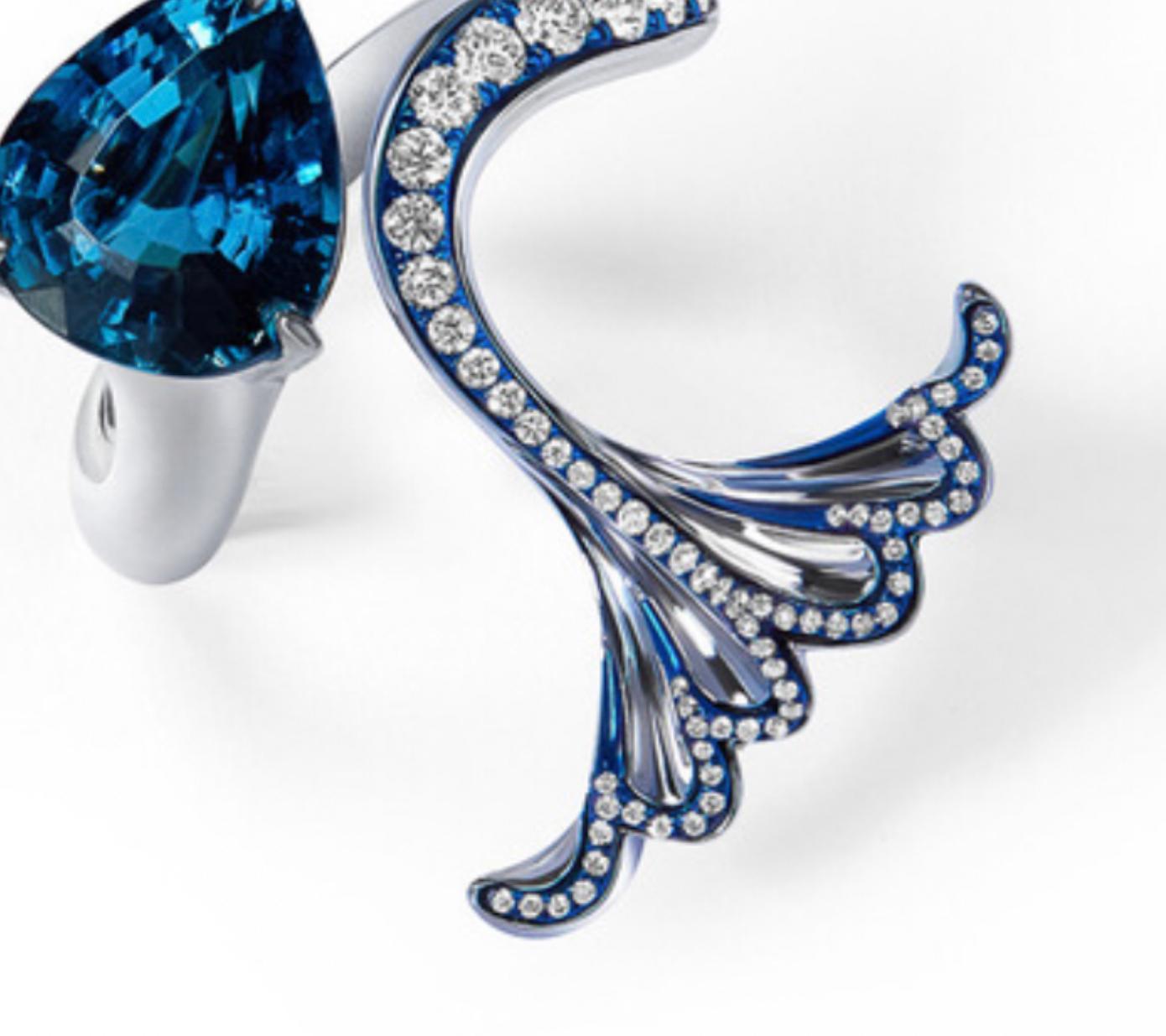 «Ariel» Tourmaline, Diamonds, 18 Karat Gold and Titanium Ring For Sale ...