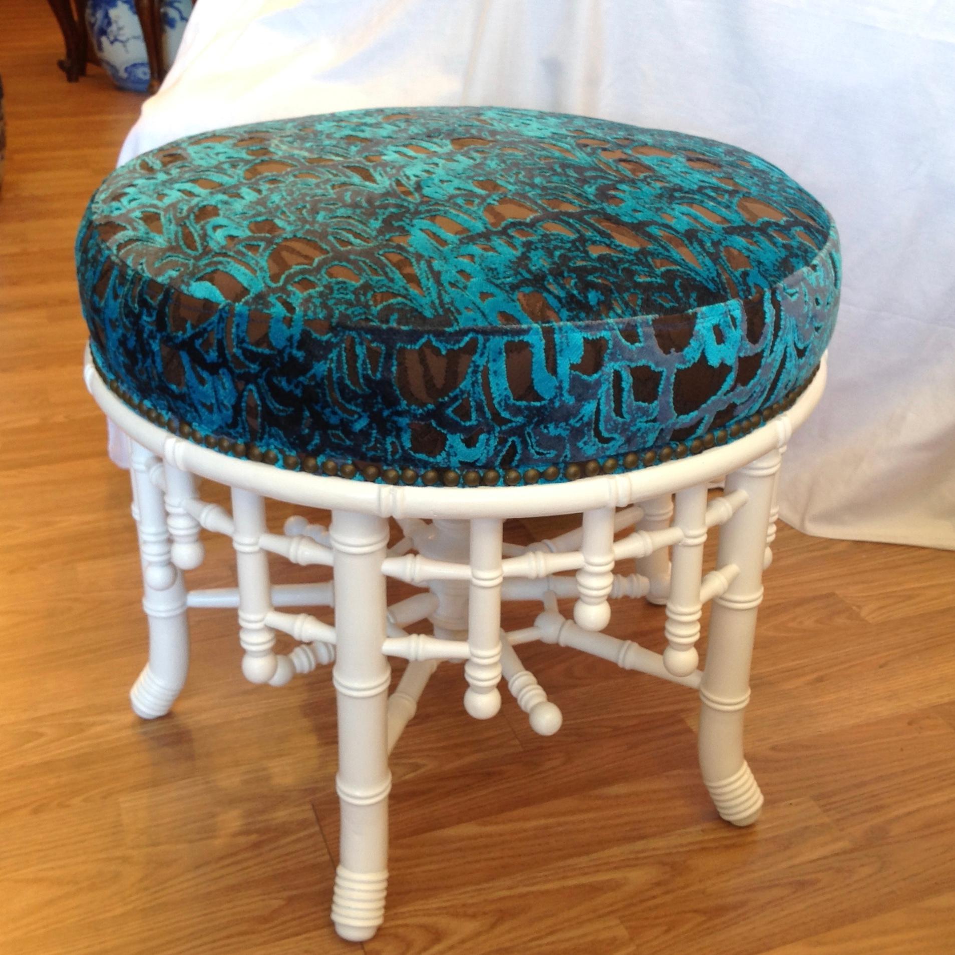 "Brighton" Lacquered Faux Bamboo Ottoman at 1stDibs | bamboo ottoman stool