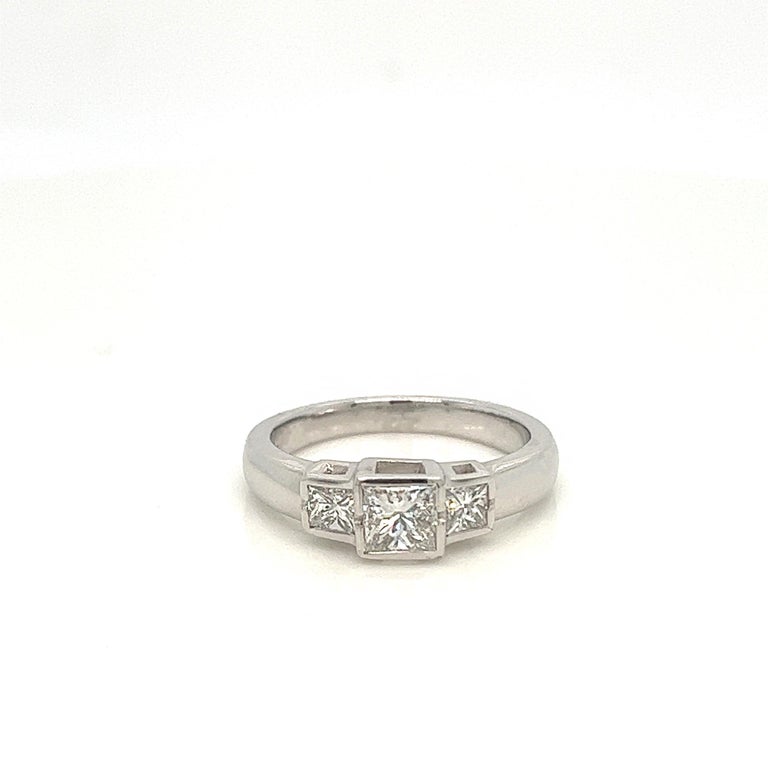0.82 Total Carat Princess Cut Three Stone Engagement Ring For Sale at ...
