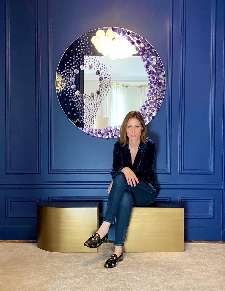 Wall Mirror, Adorned with 635 Amethysts, Handmade by Aline Erbeia For ...
