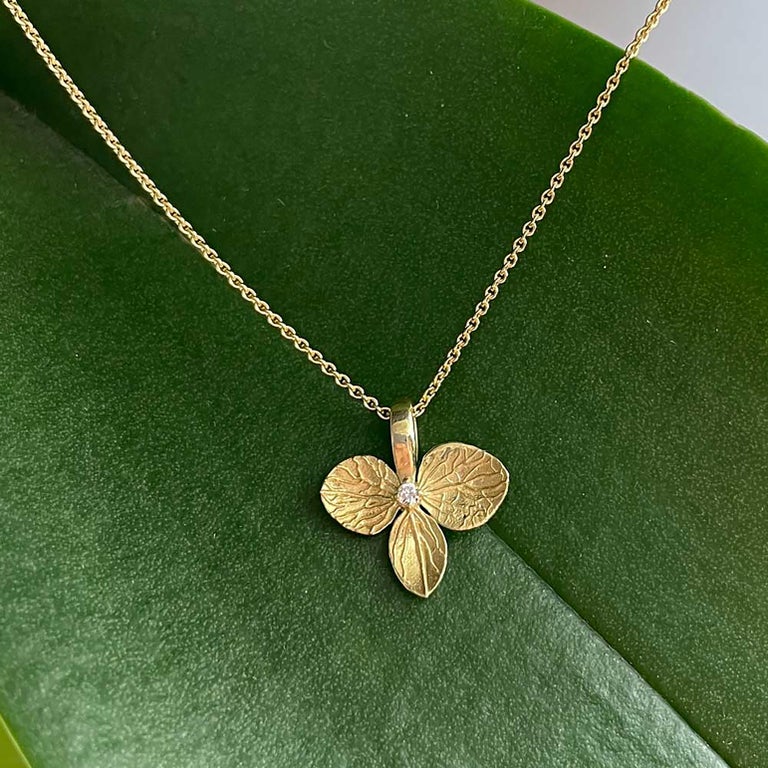 0.02 Carat Diamond, 18K Gold Medium Hydrangea Pendant Necklace For Sale ...