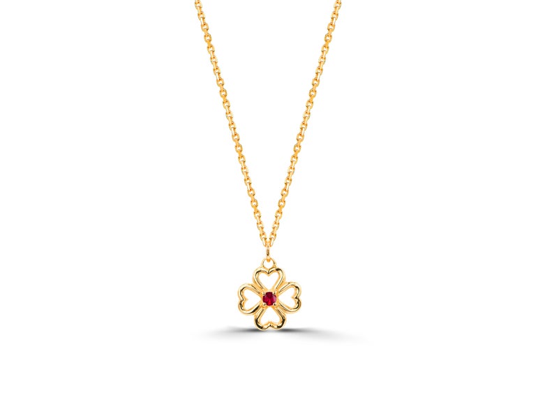 0.04 Ct Emerald, Ruby and Sapphire Clover Necklace in 14K Gold For Sale ...