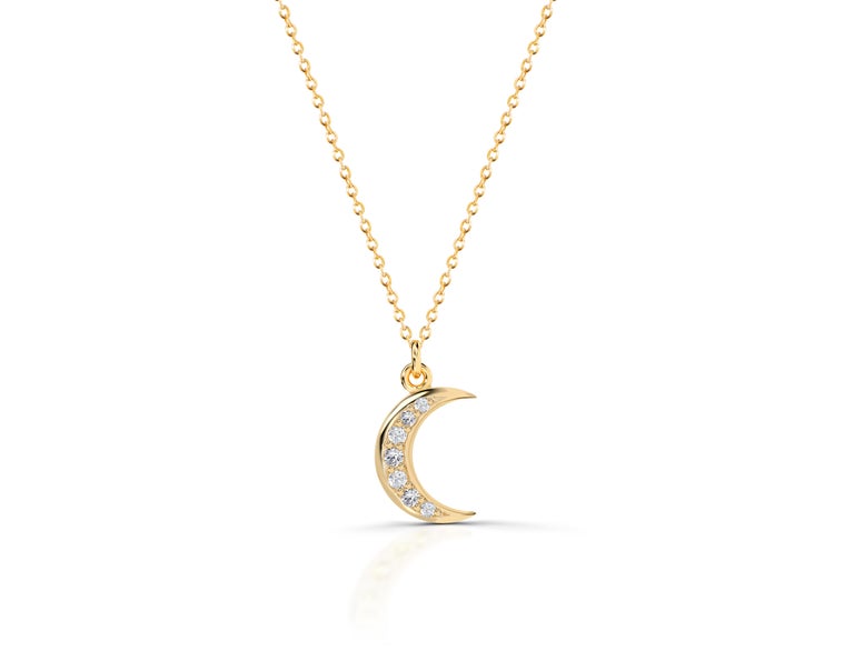 0.05 Ct Diamond Crescent Moon Necklace in 14K Gold For Sale at 1stDibs