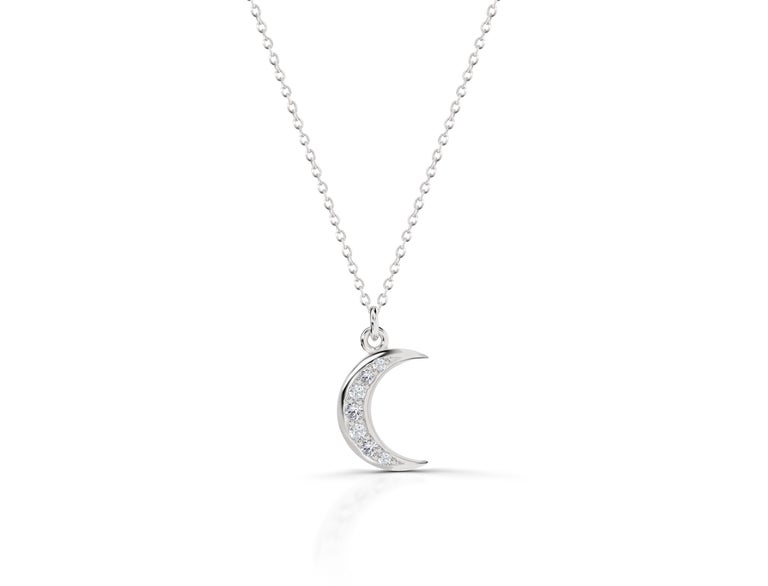 0 05 Ct Diamond Crescent Moon Necklace In 14k Gold For Sale At 1stdibs