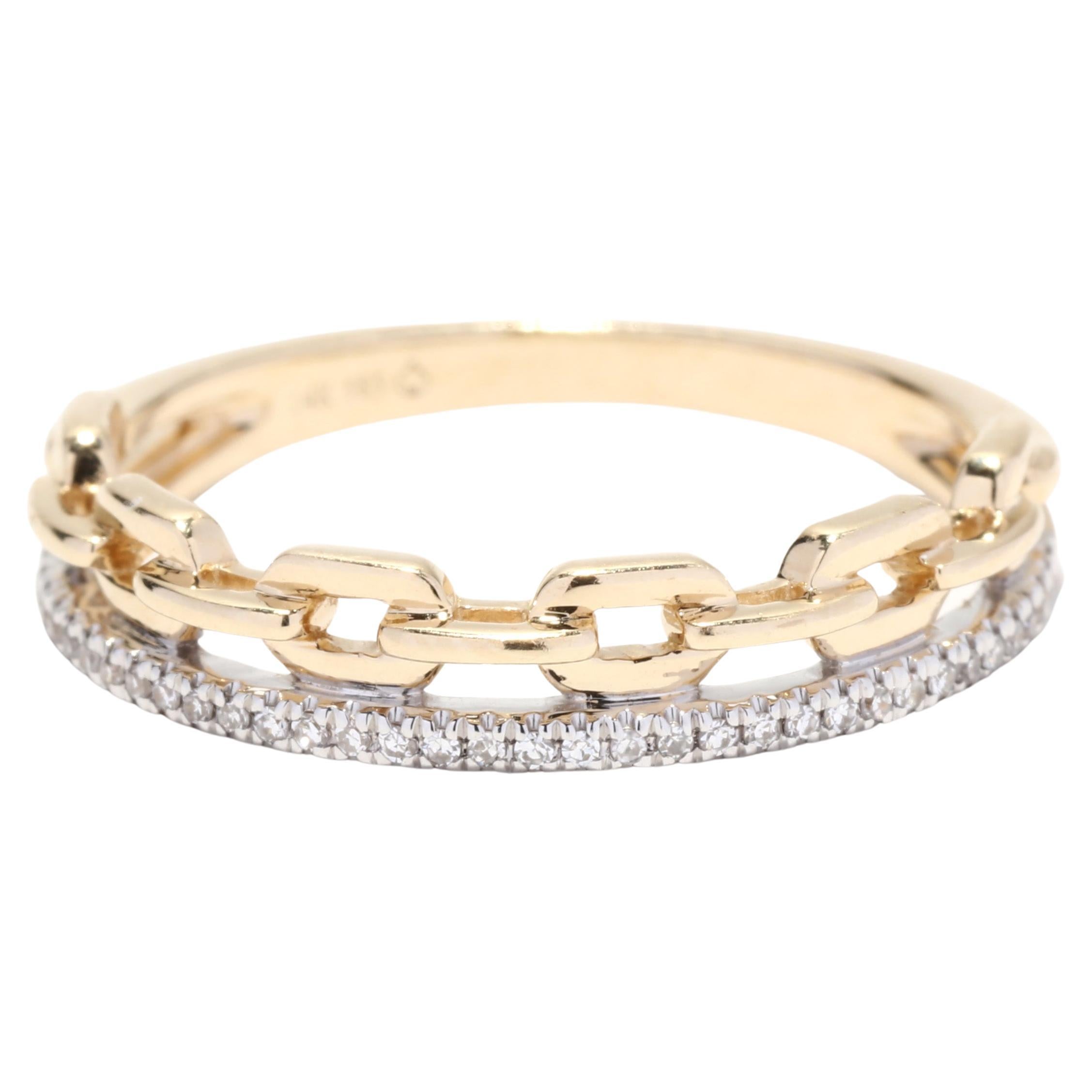 Diamond Chain Link Stackable Band Ring, 14KT Yellow Gold, Ring For Sale at 1stDibs