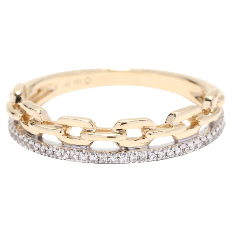 0.05ctw Diamond Chain Link Stackable Band Ring, 14Kt Yellow Gold For Sale at 1stDibs