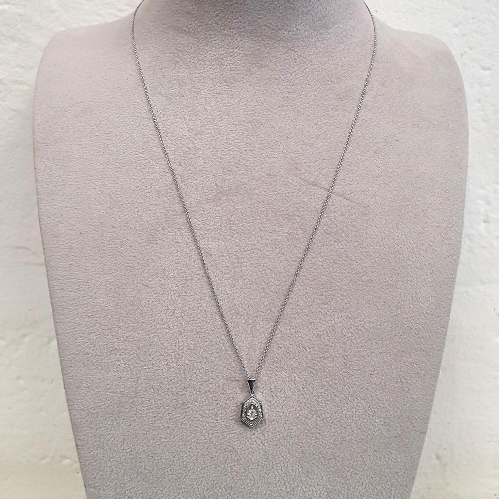 0.08ct Diamond Convex Hexagon 18 Karat White Gold Mini Pendant For Sale ...