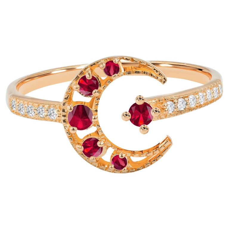 Customizable 0.32 Ct Emerald, Ruby and Sapphire Crescent Moon Diamond ...