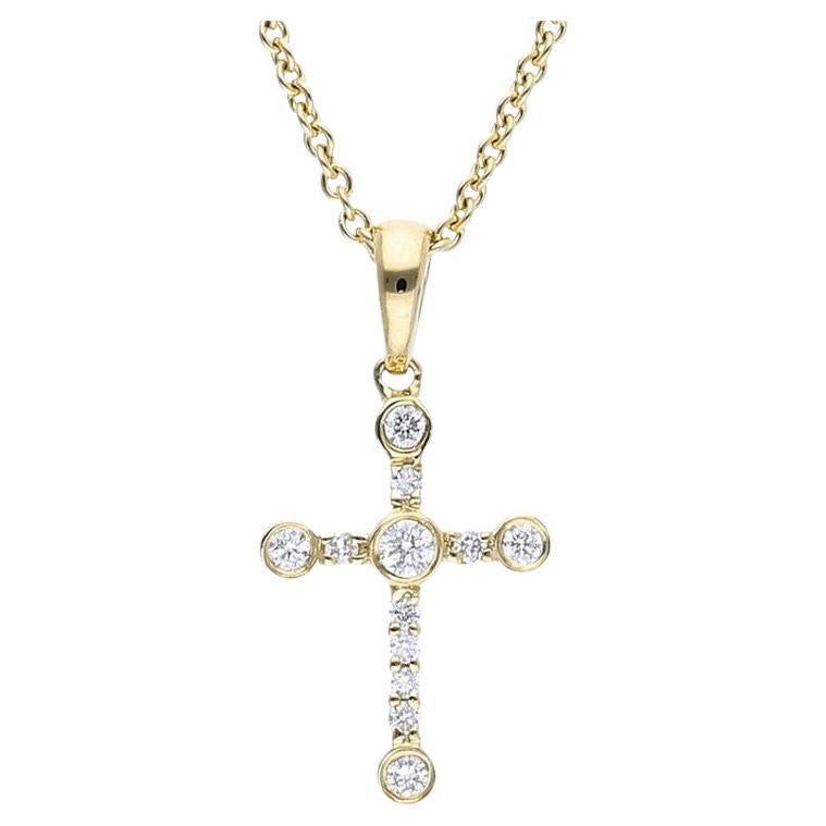 0.1 Carat Diamonds Cross Necklace in 14K Yellow Gold For Sale at 1stDibs