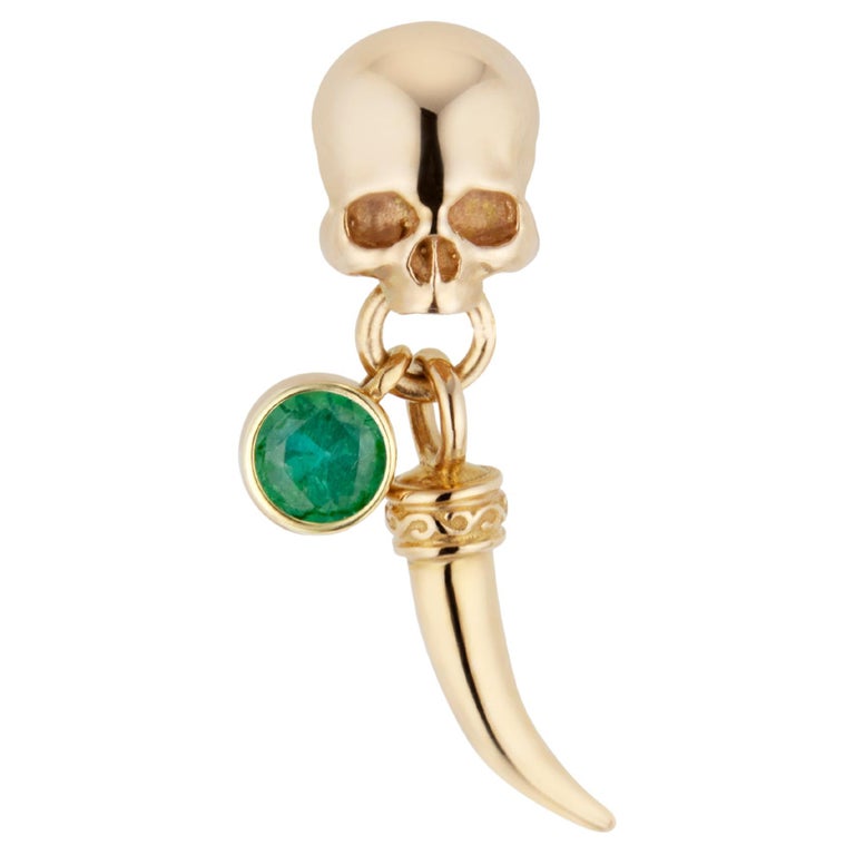 0.10ct Emerald, Skull and Tusk Single Earring For Sale at 1stDibs