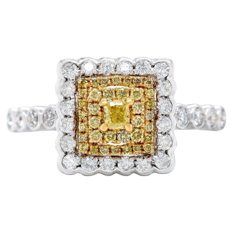 0.10Ct Yellow Diamond Ring with 0.53Tct Diamonds in 18K Two Tone Gold ...