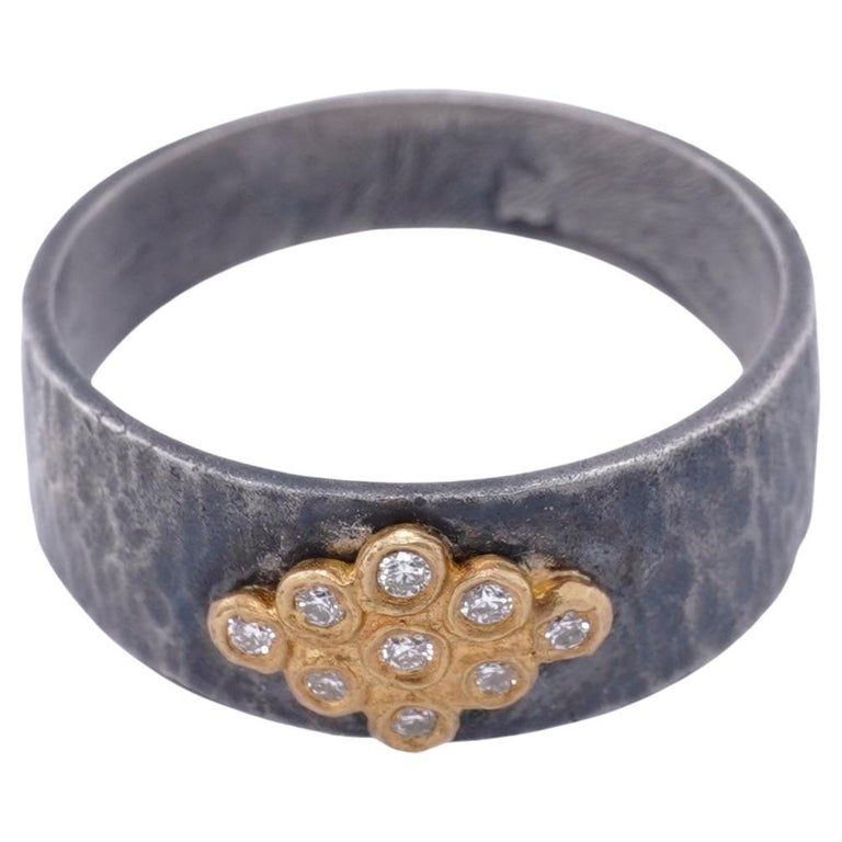 0.10 Cts, Rhombus Shaped Pattern Ring in 24kt Gold on Silver Band For ...