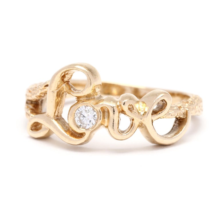 0.10ctw Diamond Love Ring, 14K Yellow Gold, Ring, Cursive Love Ring For ...