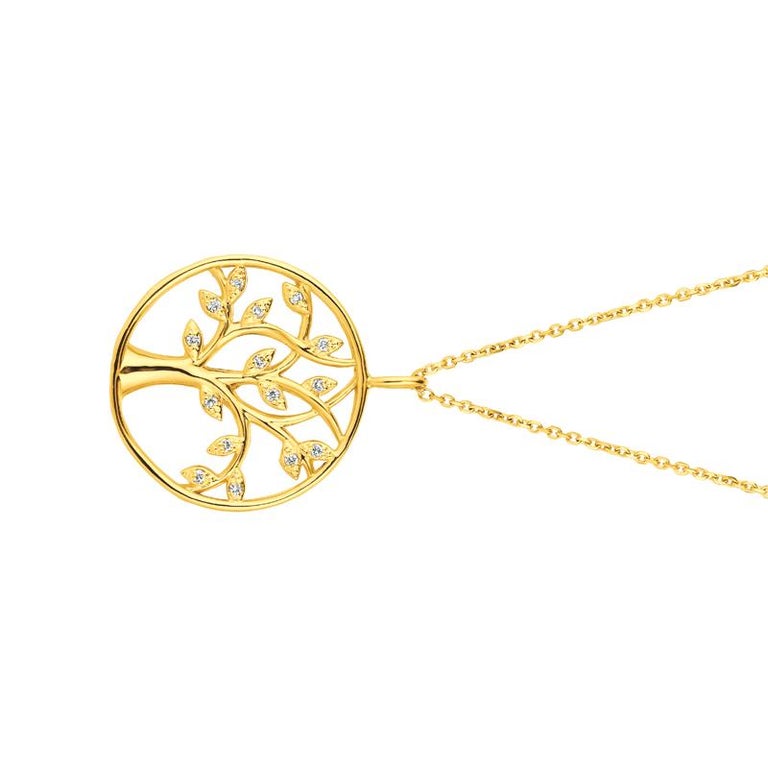 0.11 Carat Natural Diamond Tree Necklace Pendant 14 Karat Yellow Gold G ...