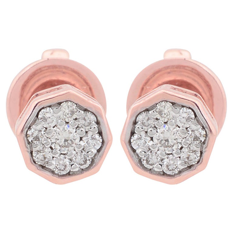 0.12 Carat Diamond Octagon Stud Earrings Solid 10k Rose Gold Handmade ...