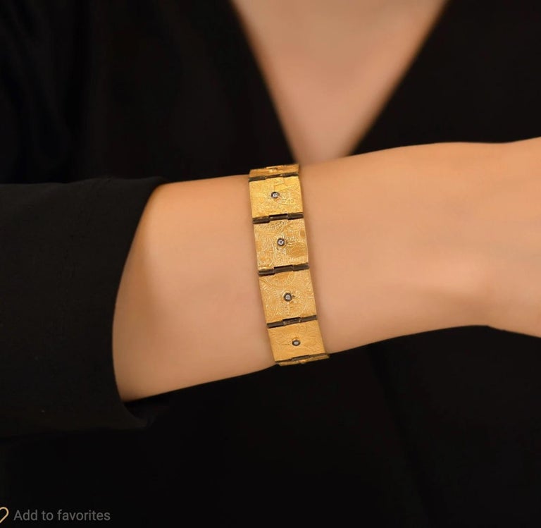 0.14 Carat Diamond 24K Gold and Silver Double Sided Coin Hinge Bracelet ...