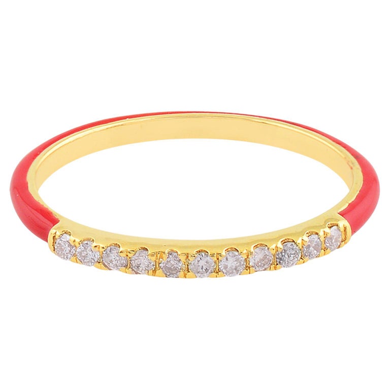 0.14 Carat SI Clarity HI Color Diamond Pave Red Enamel Band Ring 14k ...