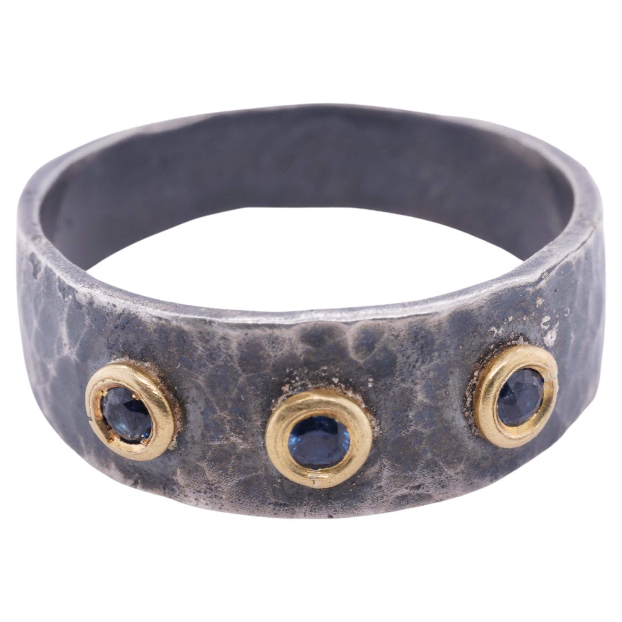 0.06 Carat Triple Diamond 24K and Silver Stacker Ring w/ Hammered ...