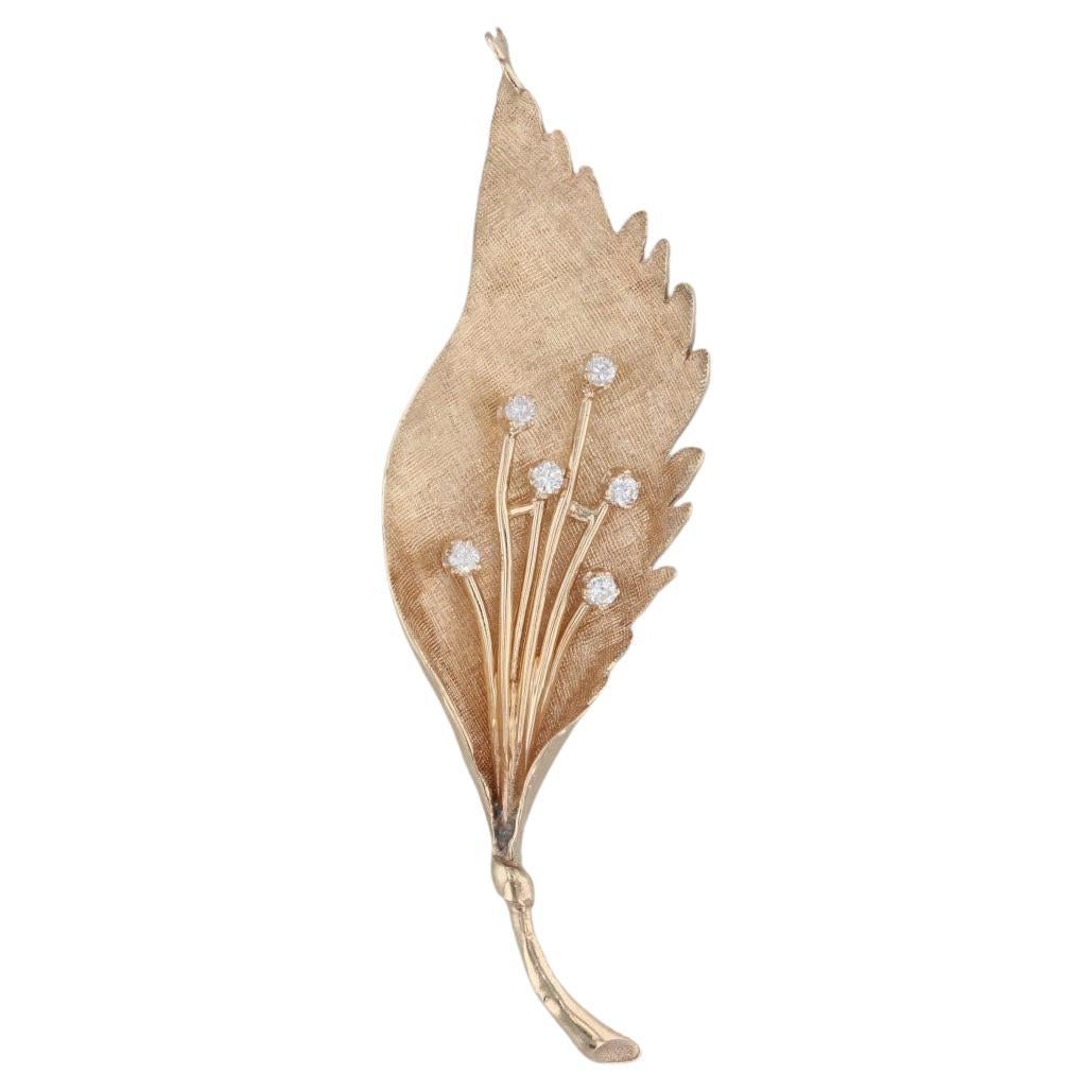 Vintage Grosse Germany 14k Yellow Gold 3D Detailed Textured Leaf Pin ...