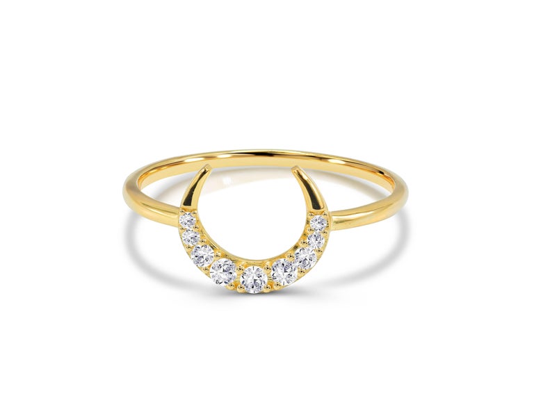 Customizable 0.19 Ct Diamond Crescent Moon Ring in 14K Gold For Sale at ...