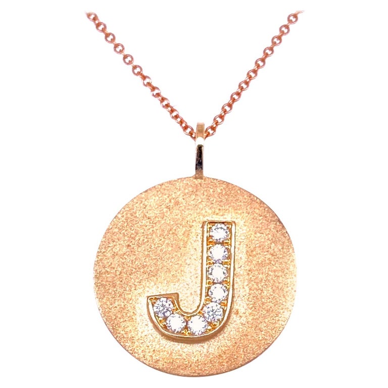 0.20 Carat Diamond 14 Karat Gold Round J Initial Pendant For Sale (Free ...