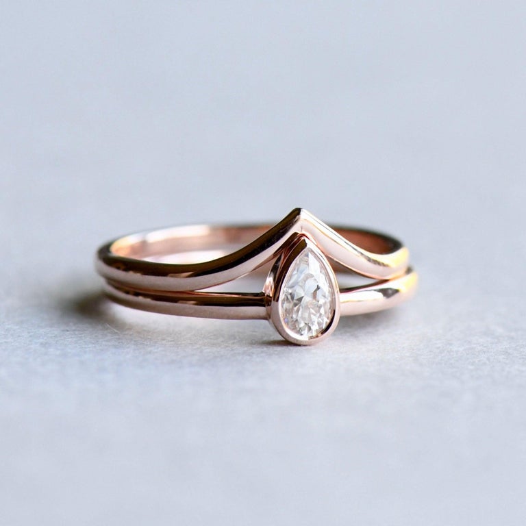 Customizable 0.20 Carat Diamond Teardrop Ring Stacked with Chevron Rose ...