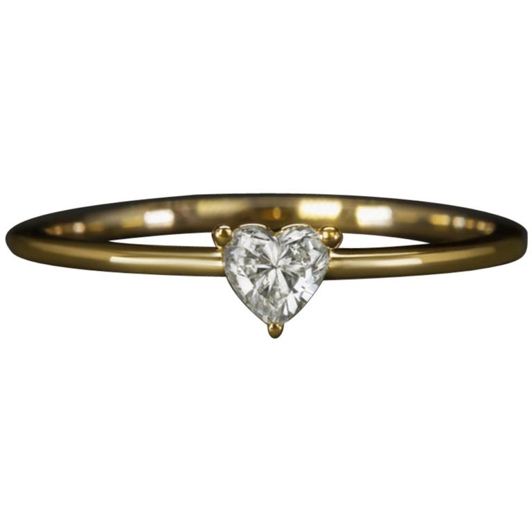 0.20 Carat Heart Shape Natural Diamond Solitaire Ring Setting in Yellow ...