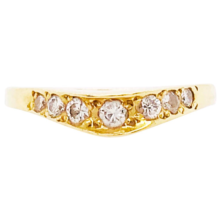 Curved Diamond Ring, .2C Round Custom Band, Estate Diamond Wedding, 18K ...