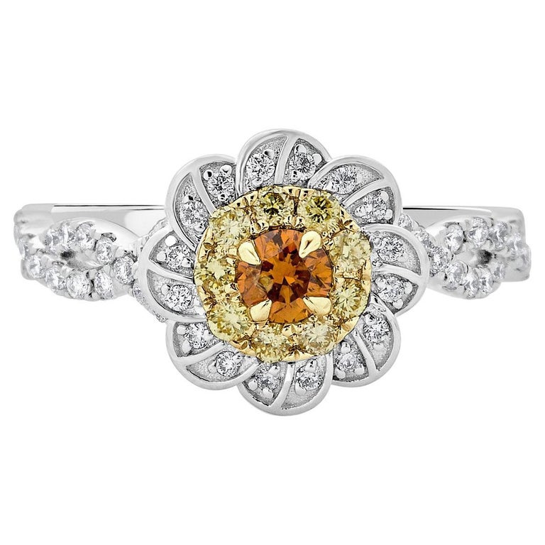 0.20ct Orange Diamond Ring with 0.57ct Diamond Accents Set in 14k Two ...