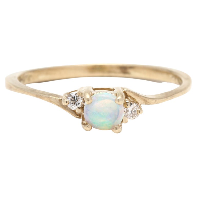 0.20ctw Mini Opal Diamond Ring, 10k Yellow Gold, Ring, Small Opal Ring ...