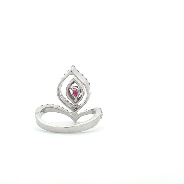 0.21 ct. Pear cut Ruby Diamond Cluster Tiara Cocktail Ring in 14K Gold ...