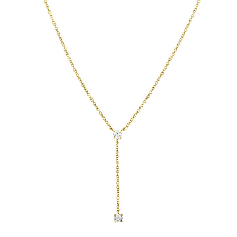 0.22 Ctw. 2 Stone Natural Diamond Lariat Necklace in Solid 14k Yellow ...