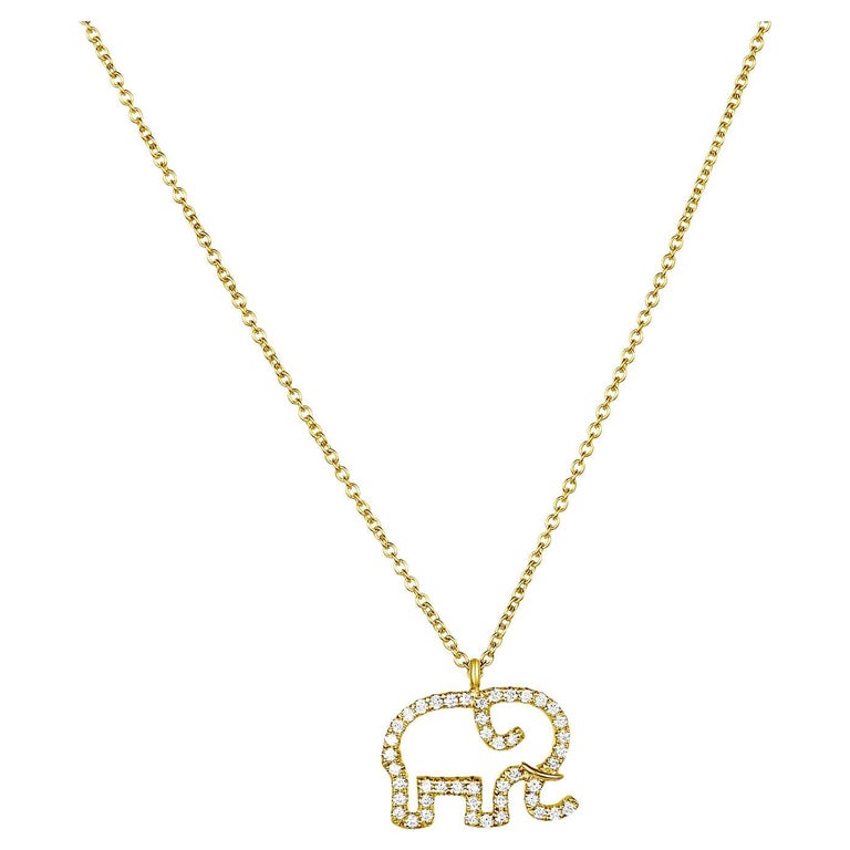 0.22ctw. Natural Diamond Elephant Pendant Necklace in Solid 14k Yellow ...