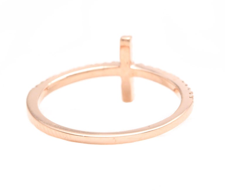 0.25ct Natural Diamond 14k Solid Rose Gold Cross Ring For Sale at 1stDibs