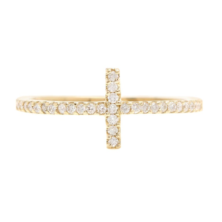 0.25ct Natural Diamond 14k Solid Yellow Gold Cross Ring For Sale at 1stDibs