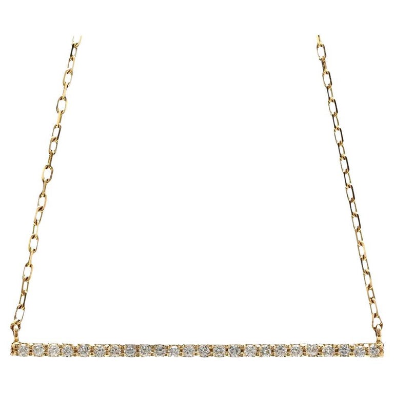 0.25ct Stunning 14k Solid Diamond Yellow Gold Bar Necklace For Sale at ...