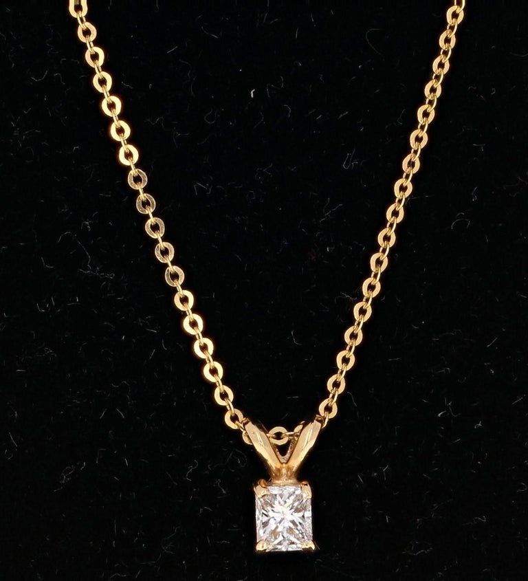 0.26 Carat Princess Cut Diamond Yellow Gold Chain Necklace For Sale at ...