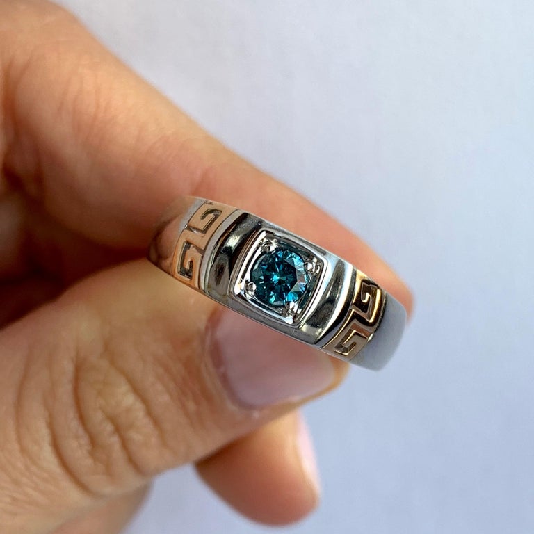 0.26 Carat Round Blue Diamond Men's Ring at 1stDibs | blue diamond mens ...