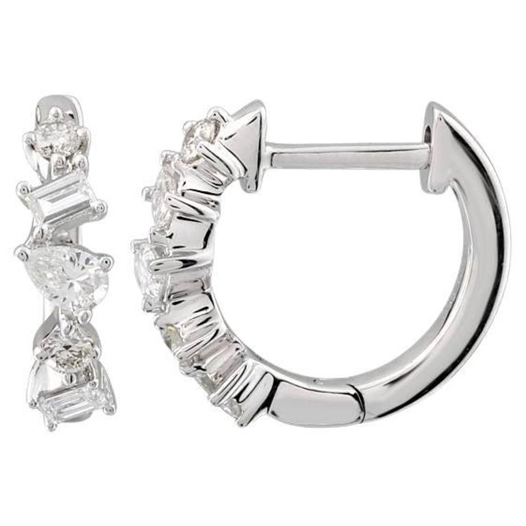 0.27 Carat Total Weight Multi Shaped Diamond Huggie Hoop Earrings, 14 ...