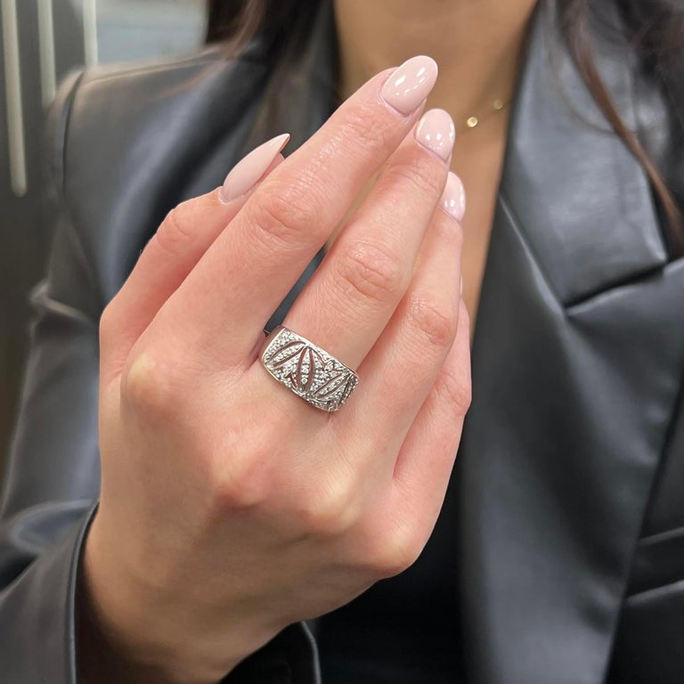 0.27cttw Pave Set Round Diamond Wide Band Ring 14k White Gold For Sale ...