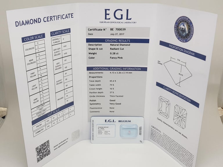 0.28 Carat EGL Certificate Fancy Pink Color Radiant Cut Diamond For ...