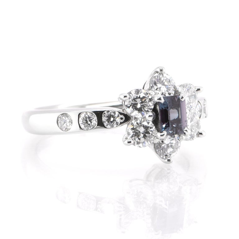 0.28 Carat Natural Color-Changing Alexandrite and Diamond Ring Set in ...