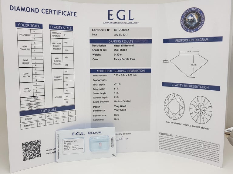 0.30 Carat EGL Certificate Fancy Purple Pink Color Oval Shape Diamond ...