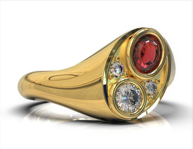 0.30 Carat Oval Ruby and Diamonds Cocktail Signet Ring in 18 Carat ...