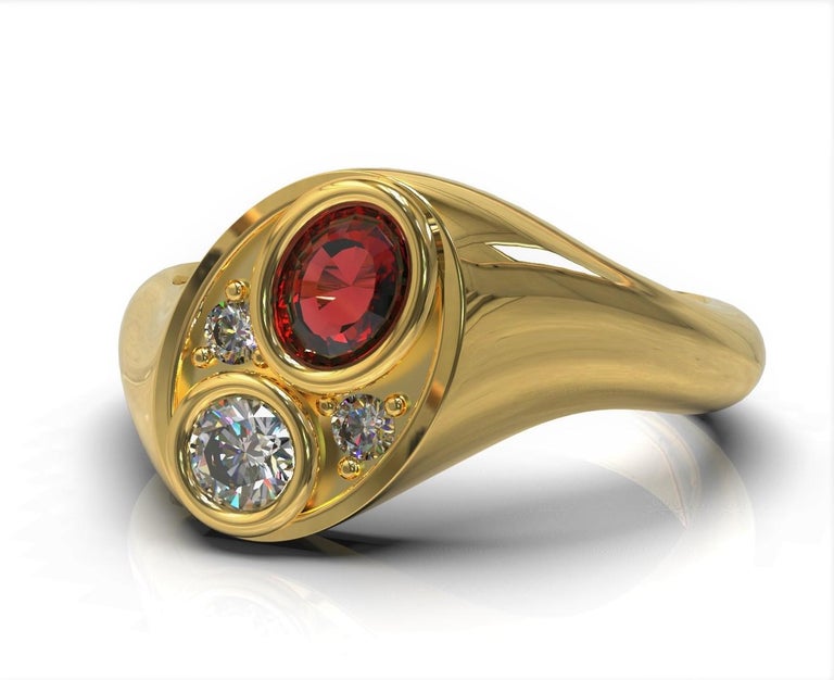 0.30 Carat Oval Ruby and Diamonds Cocktail Signet Ring in 18 Carat ...