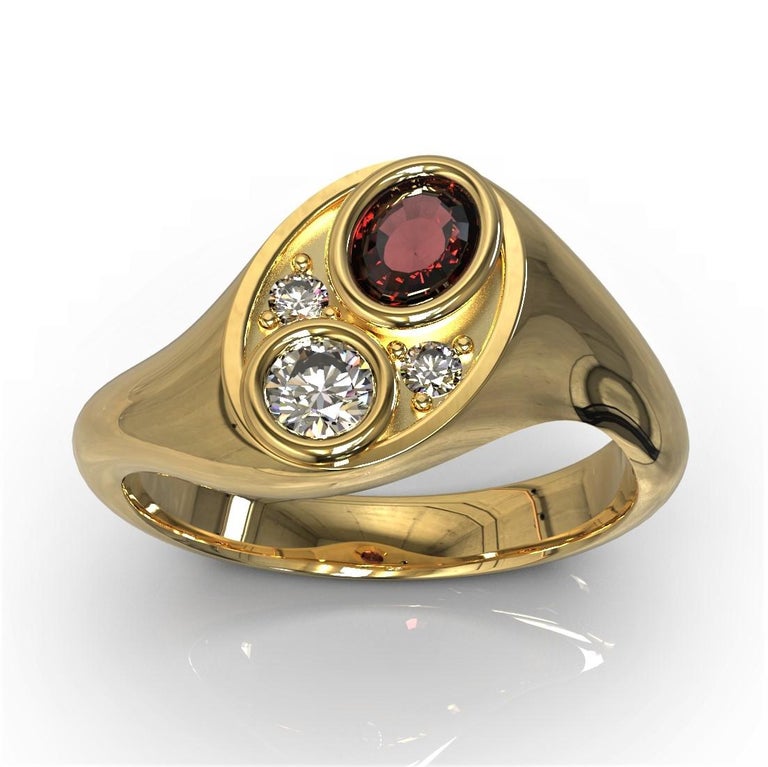 0.30 Carat Oval Ruby and Diamonds Cocktail Signet Ring in 18 Carat ...