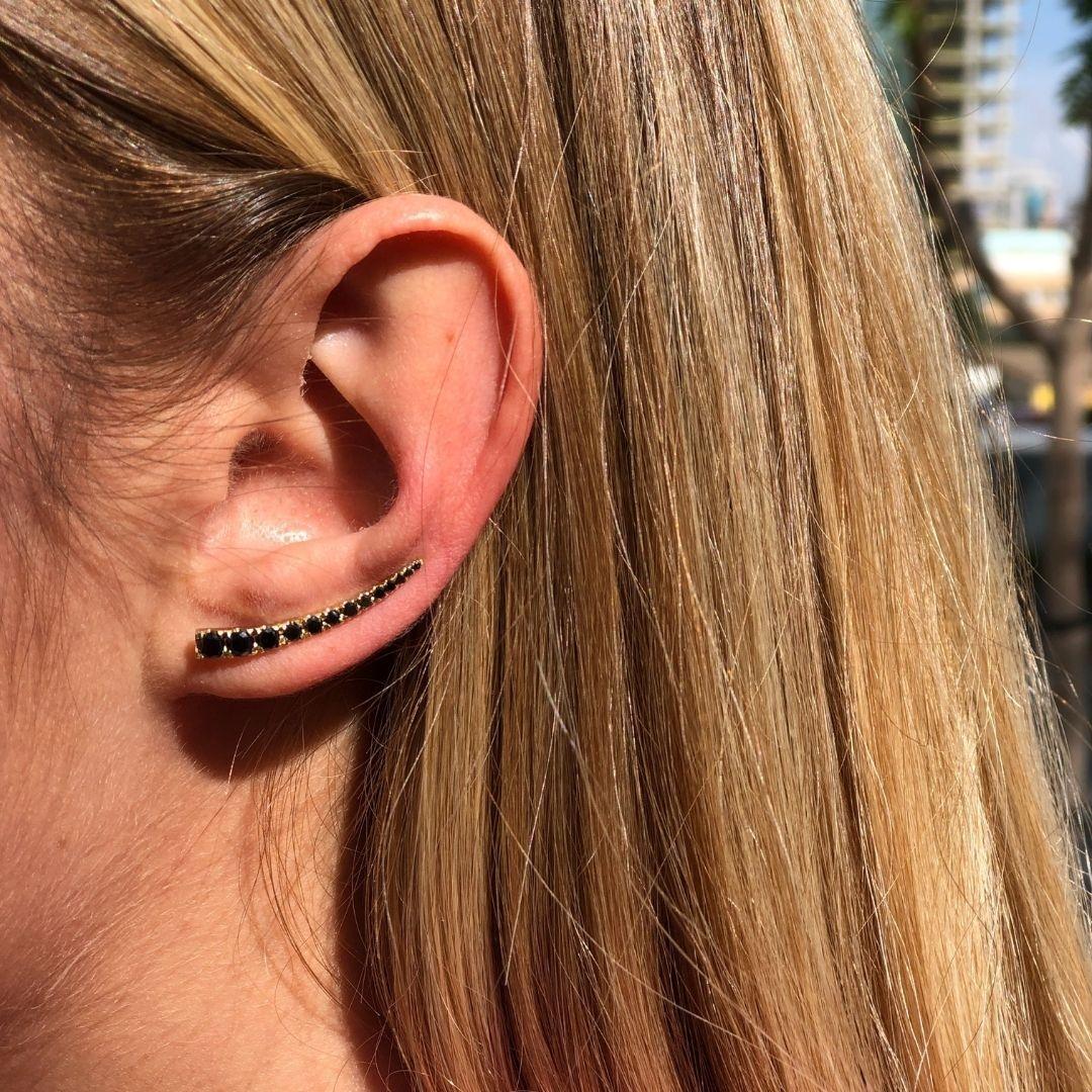 0.30 Carat Real Black Diamond Ear Climber 14K yellow Gold, Shlomit ...
